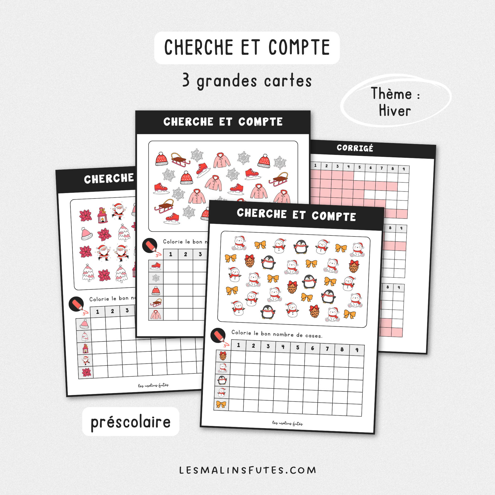 Cherche et compte - Hiver - préscolaire – Les Malins Futés