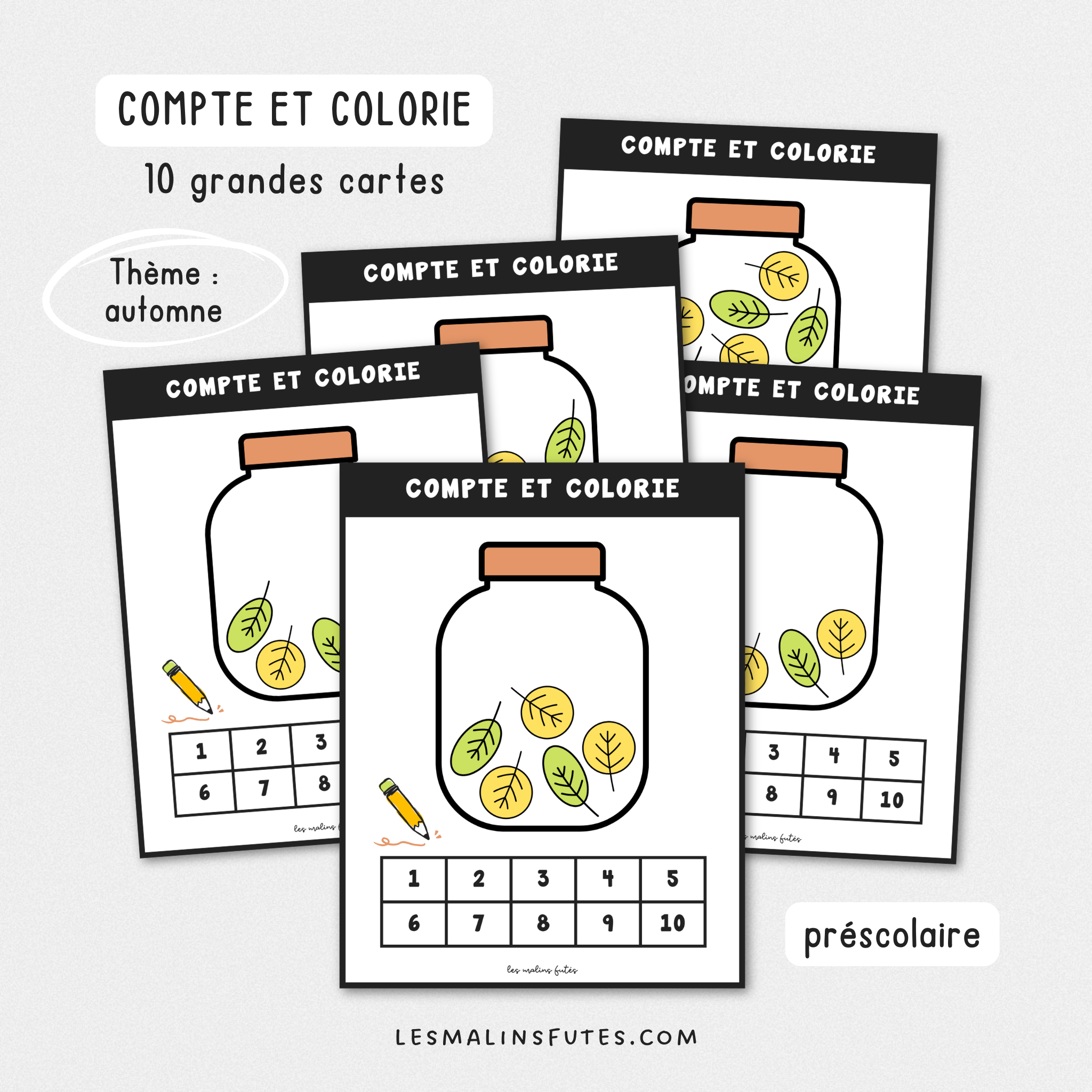Compte et colorie - Les feuilles d'automne - préscolaire – Les Malins Futés