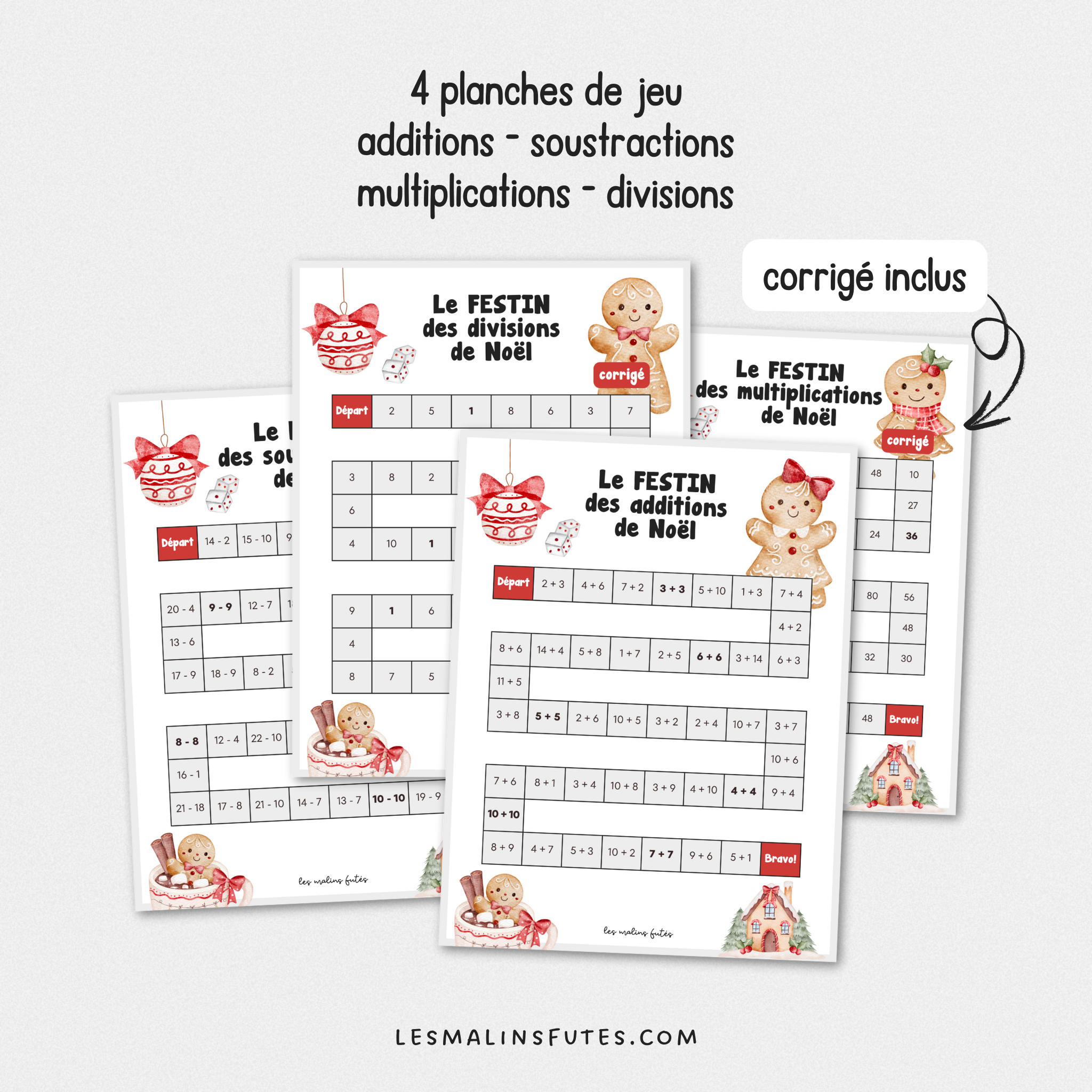 Jeu de Noël – Le festin des opérations | 4 planches pour réviser les ...