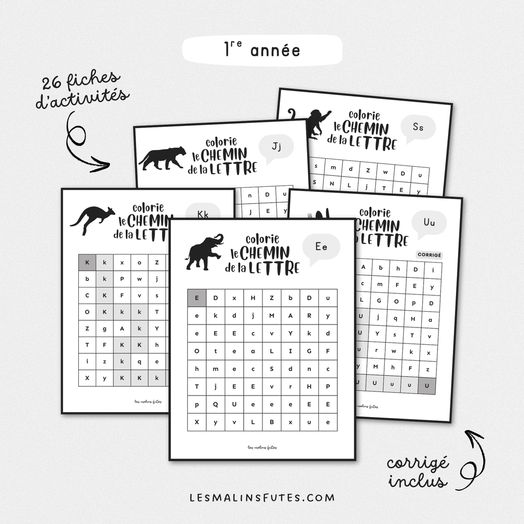 Colorie le chemin de la lettre - 1re année - Majuscules et minuscules ...