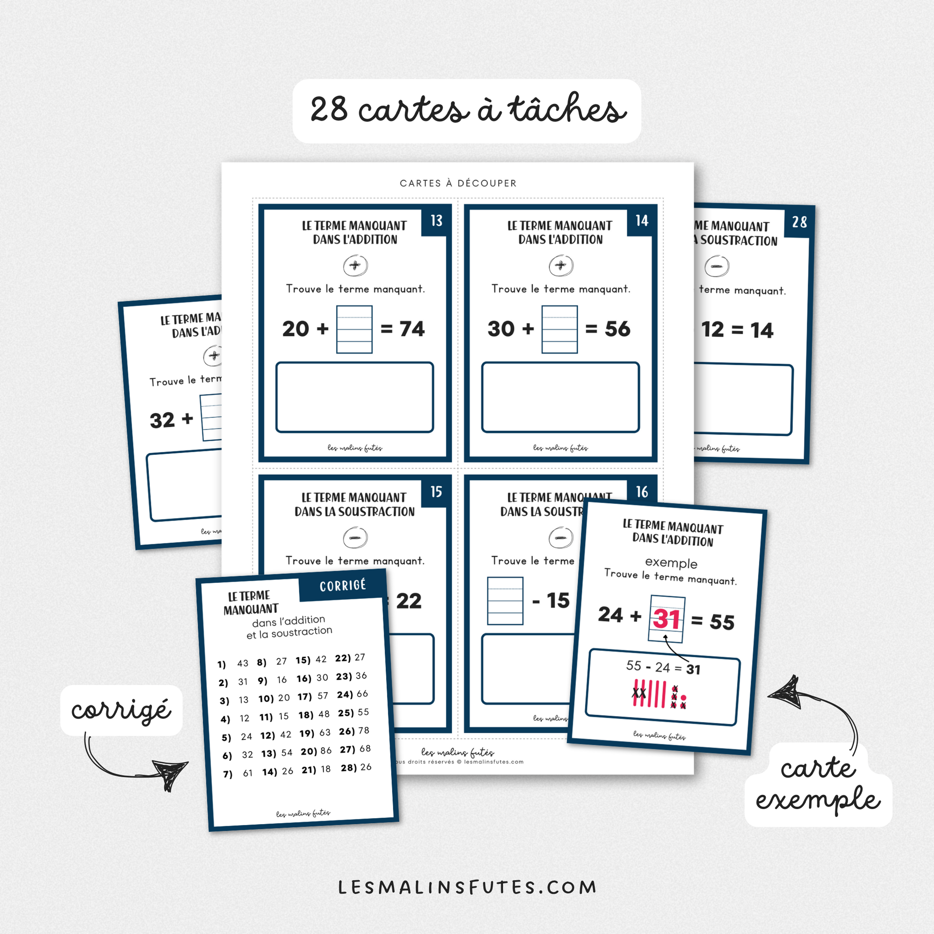 Cartes à tâches : Le terme manquant - 2e année – Les Malins Futés