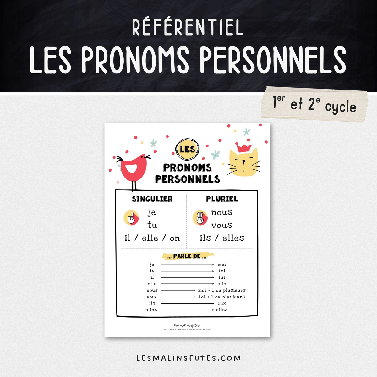 Les pronoms personnels - 1er et 2e cycle – Les Malins Futés