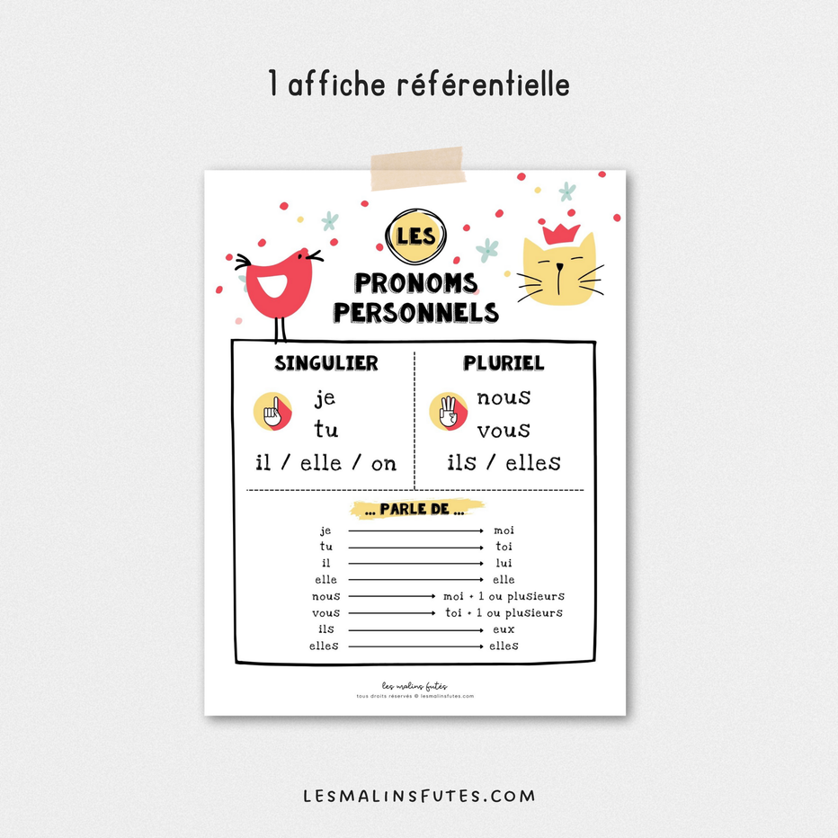 Les pronoms personnels - 1er et 2e cycle – Les Malins Futés