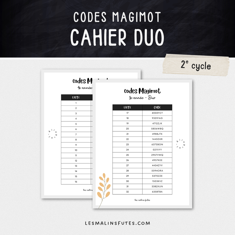 Codes Magimot : Cahier Duo - 2e cycle – Les Malins Futés