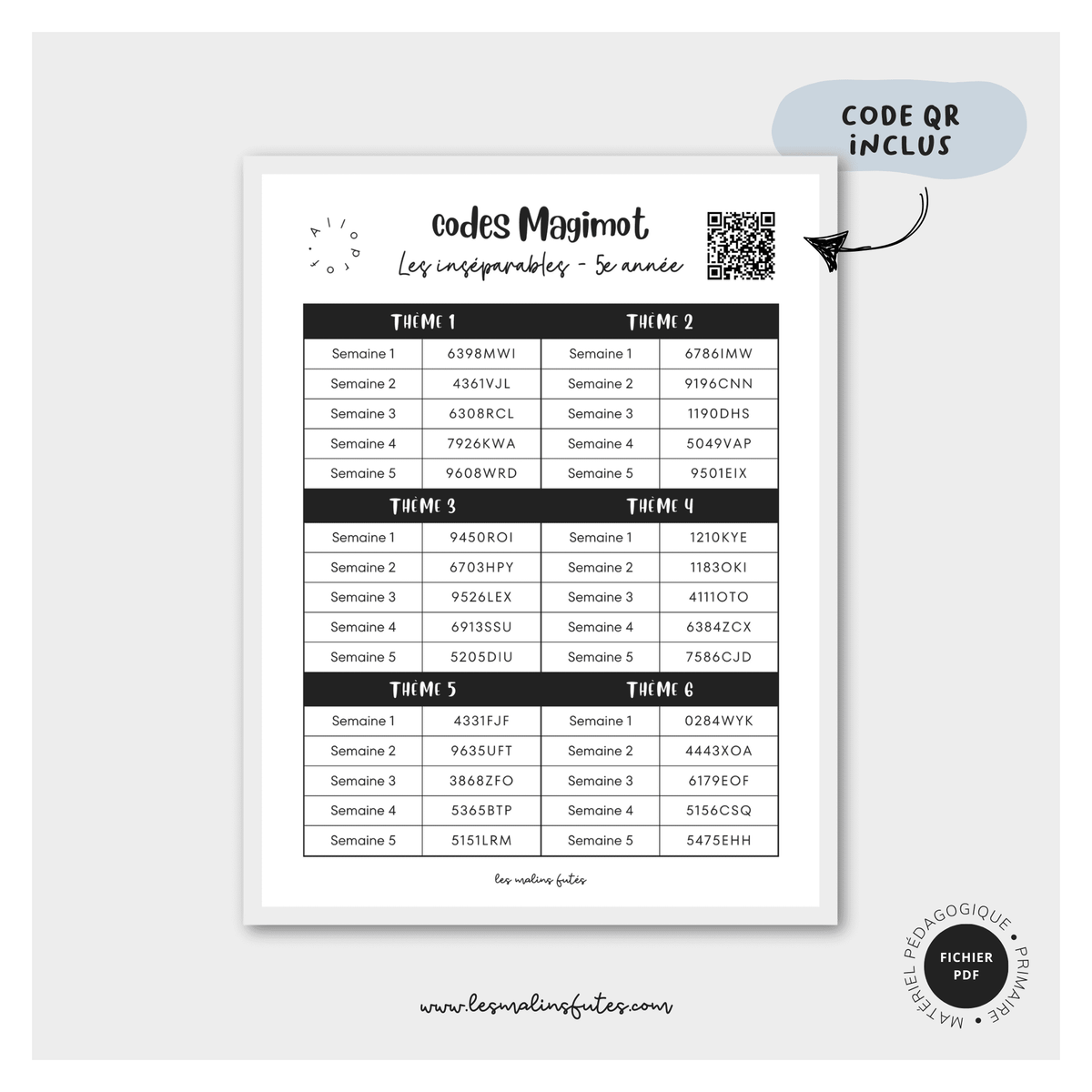 Codes Magimot - cahier Les inséparables – Les Malins Futés