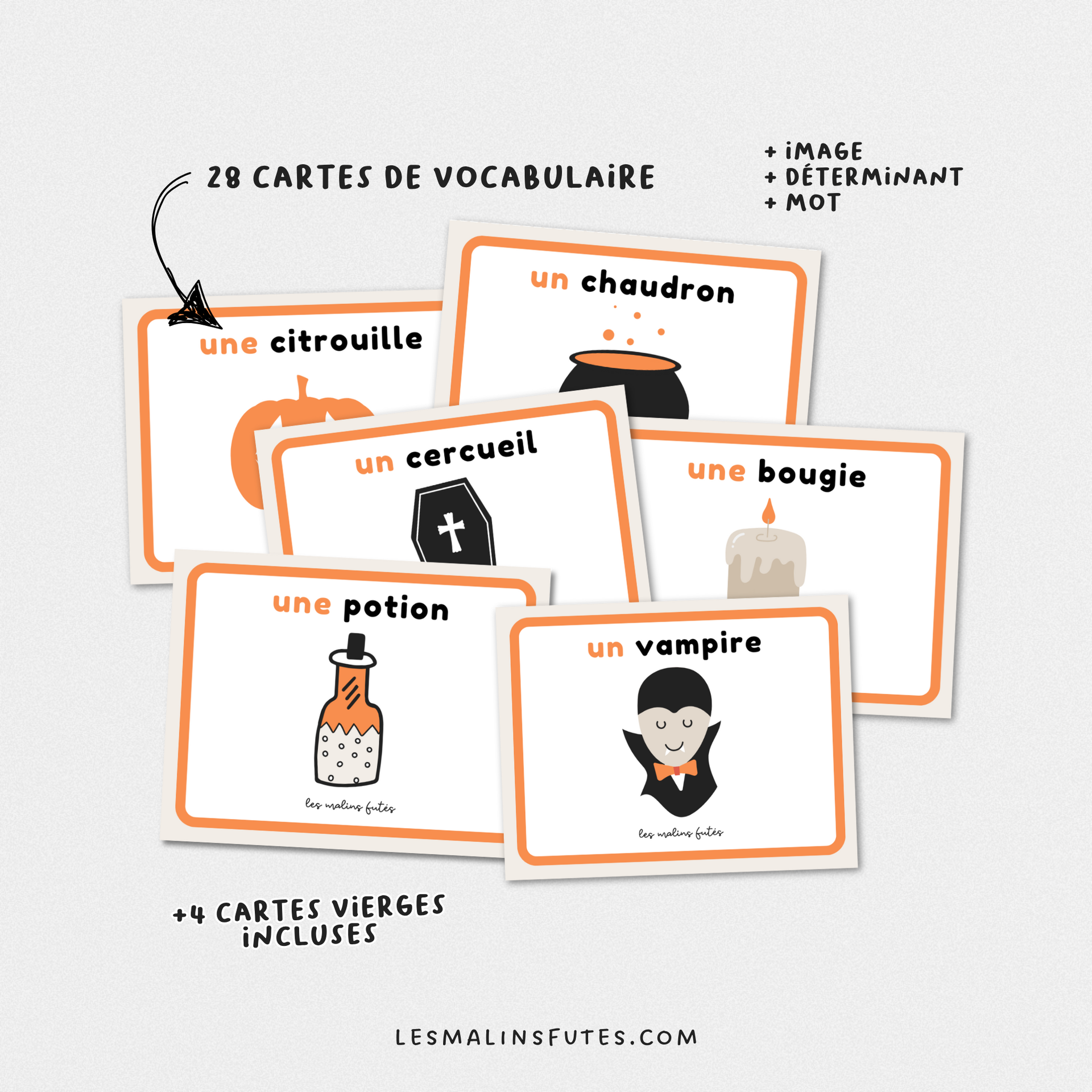 Cartes à tâches : Vocabulaire d’Halloween - 1re année – Les Malins Futés